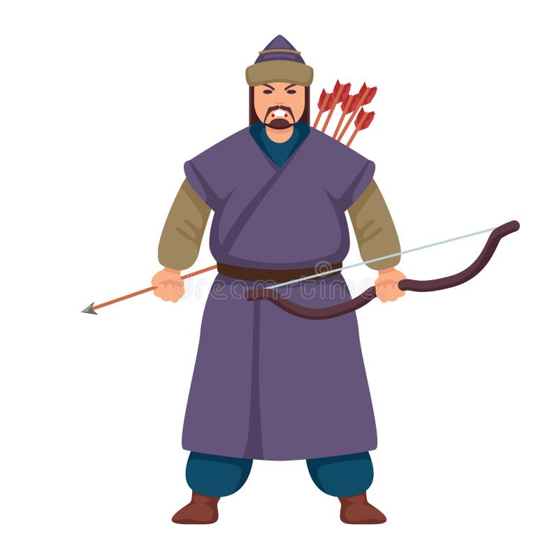 Mongolian Warrior in Ancient Armor with a Sword in Hand, Vector Stock ...