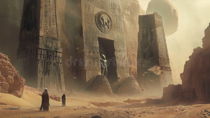 Ancient Monolithic Structures in a Desert Landscape at Sunset Stock ...