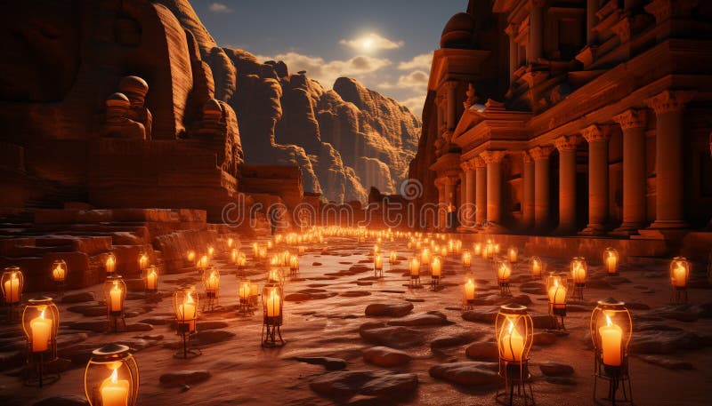 Ancient Monument Illuminated by Candlelight, Symbolizing Spirituality ...