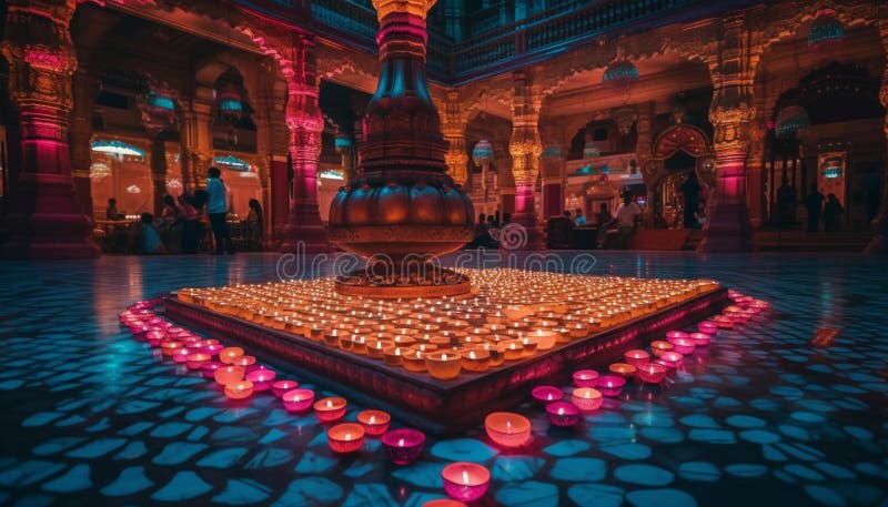 The Ancient Monument Illuminated by Multi Colored Lanterns Symbolizes ...