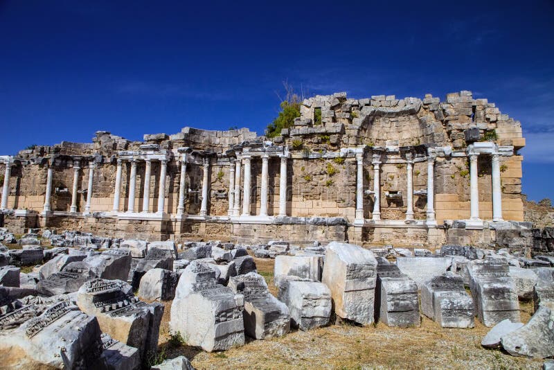 Ancient Monuments in Side, Turkey Stock Photo - Image of mediterranean ...