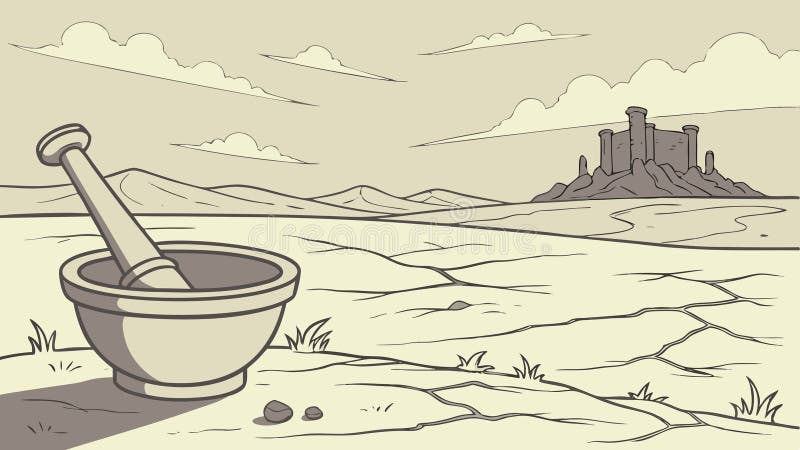 Ancient Mortar Pestle in Desolate Landscape, Timeless Tools, Vector Design Generative AI Stock ...