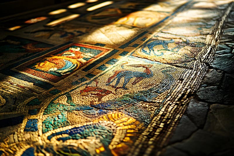Ancient Mosaic Artwork with Intricate Animal Patterns in Sunlit ...