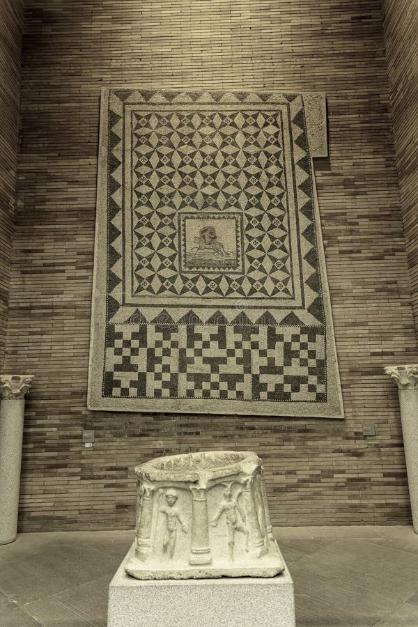 Ancient Mosaic and Marble Statues Display Editorial Stock Image - Image ...