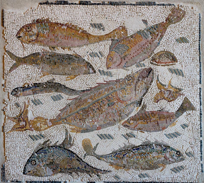 Ancient Mosaic Representing Fish Stock Image - Image of historical ...