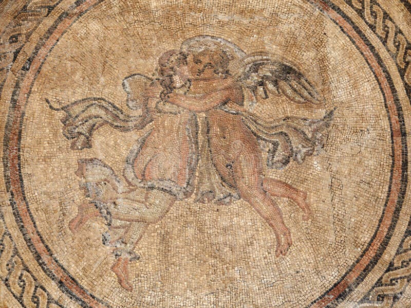 Ancient Mosaic with Two Angels Stock Image - Image of antique ...