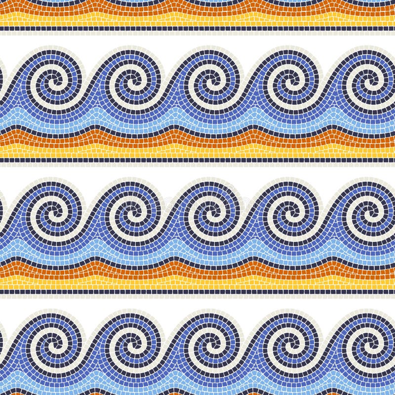 Ancient Mosaic Wave Seamless Pattern. Decorative Antique Stone Ornament ...