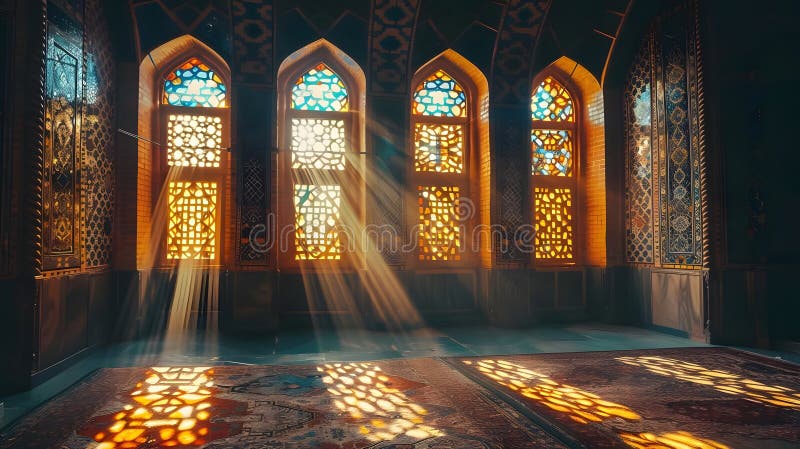 Ancient Mosque Interior Featuring Intricate Geometric Designs Stock ...