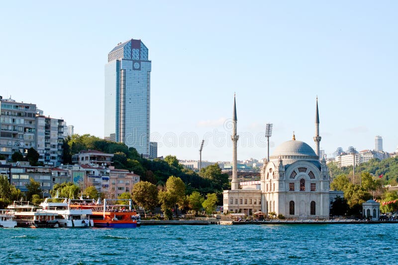 Ancient Mosque and Modern Skyscraper. Istanbul Stock Image - Image of ...