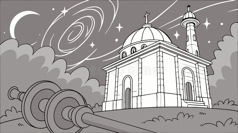 Ancient Mosque Under Cosmic Sky, Industrial Object, Vector Design ...