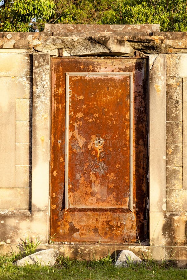 Ancient Mysterious Rusted Door in Sandstone Frame Stock Photo - Image ...