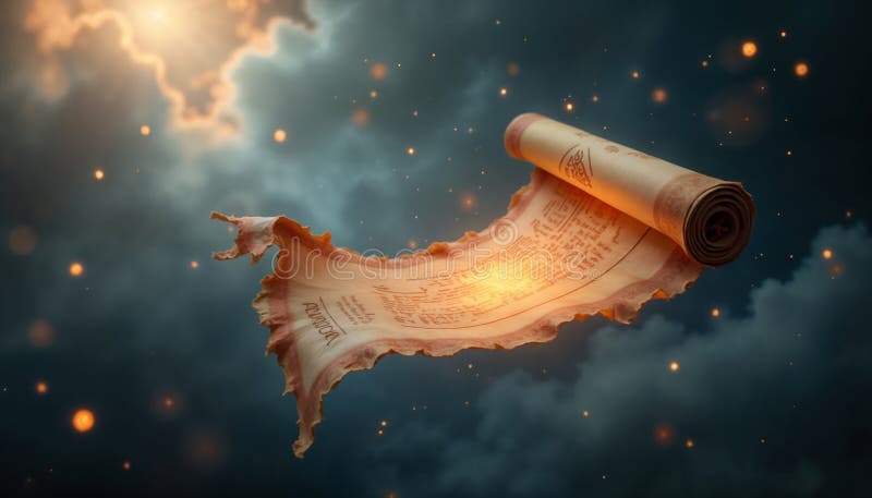 Ancient Mystical Scroll Floating in the Clouds Stock Illustration ...