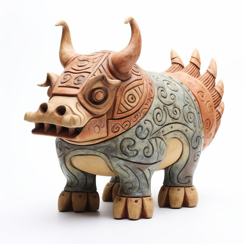 Ancient Mythical Creature Pottery Sculpture Artwork on White Background ...