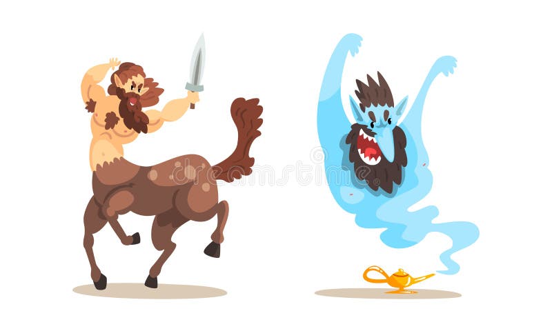 Ancient Mythical Creatures Set, Centaur Warrior with Sword, Gin Coming ...