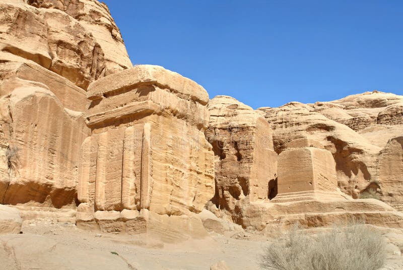 Ancient Nabatean Tombs of Stone in Petra, Jordan Stock Photo - Image of ...
