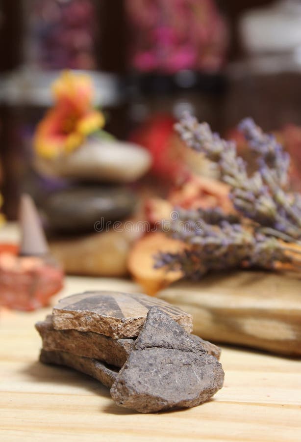 Ancient Native American Pottery Pieces with Crystals and Flowers on ...