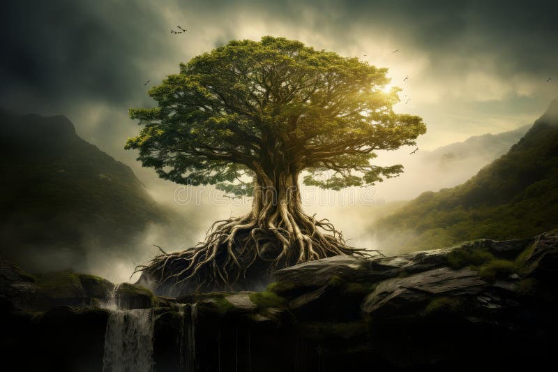Ancient Nature Power Tree. Generate Ai Stock Image - Image of plant ...