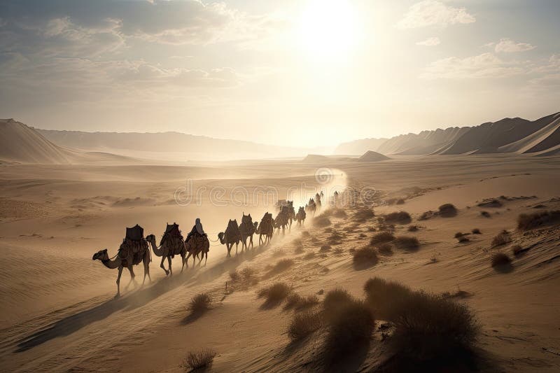 Ancient Nomadic Tribe Making Their Way Across Vast Desert Landscape ...