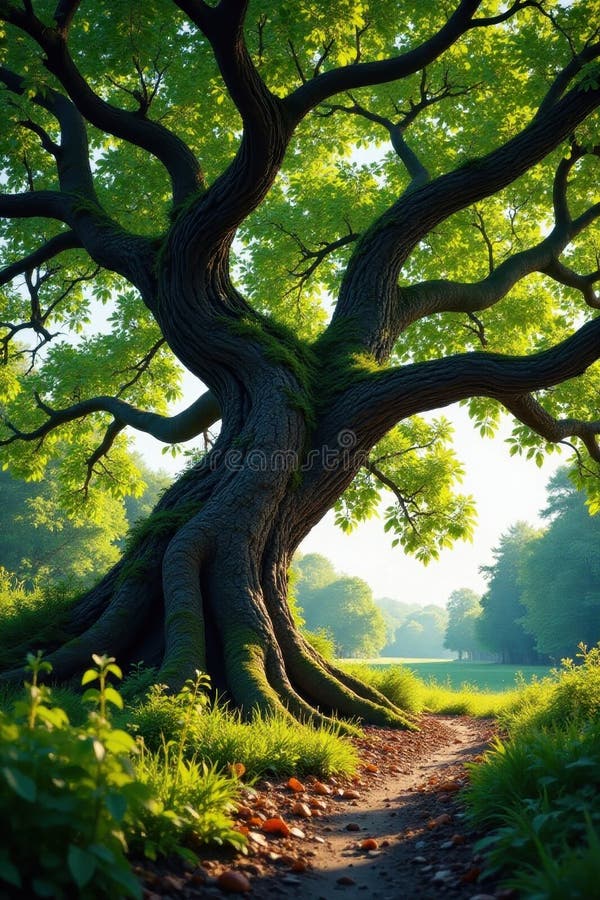 Ancient Oak Gnarled Branches Reaching Skyward Design High Resolution ...
