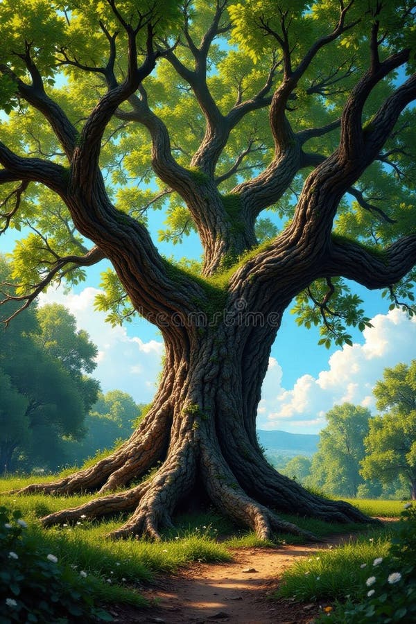 Ancient Oak, Gnarled Branches Reaching Skyward , Photography, Isolated ...