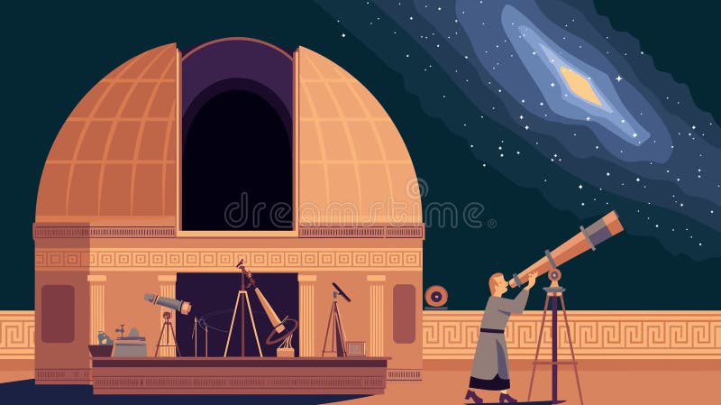 Ancient Observatory with Telescope Pointed at Nebula. Stock Vector ...