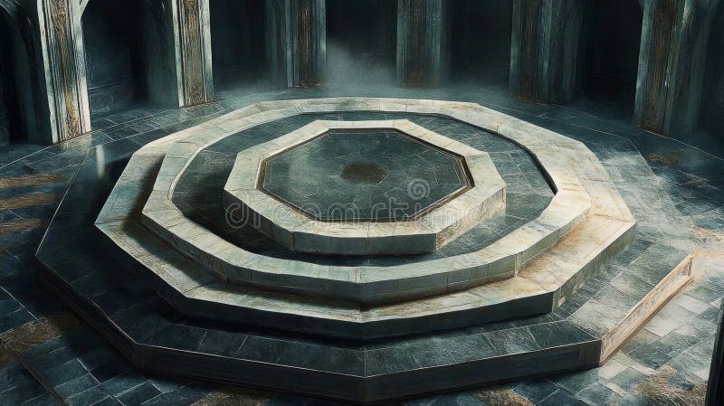 Ancient Octagonal Stone Platform in Dark Temple Ruins Stock ...