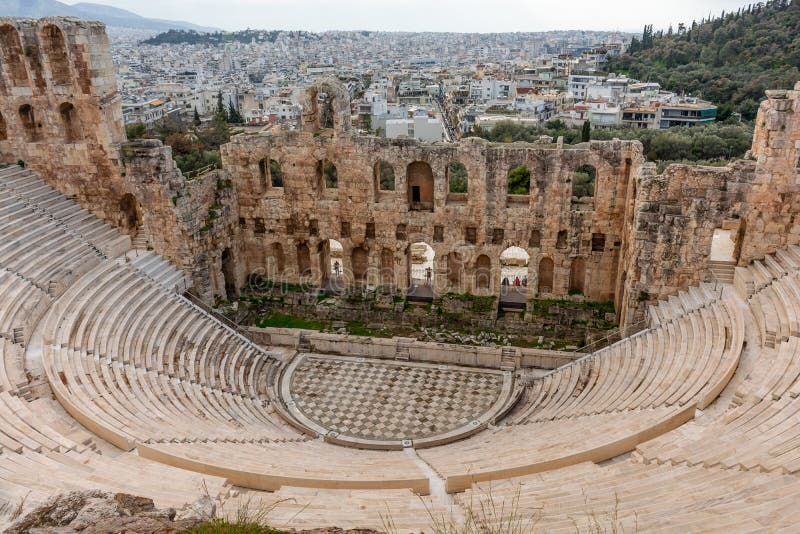 Ancient Odeon Theater of Herodes in Athens, Top View, Cityscape Stock ...