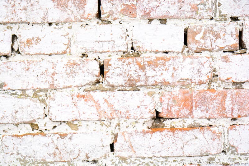 Ancient Old Brick White Wall with Moss. Brick Texture of Old Wall Stock ...