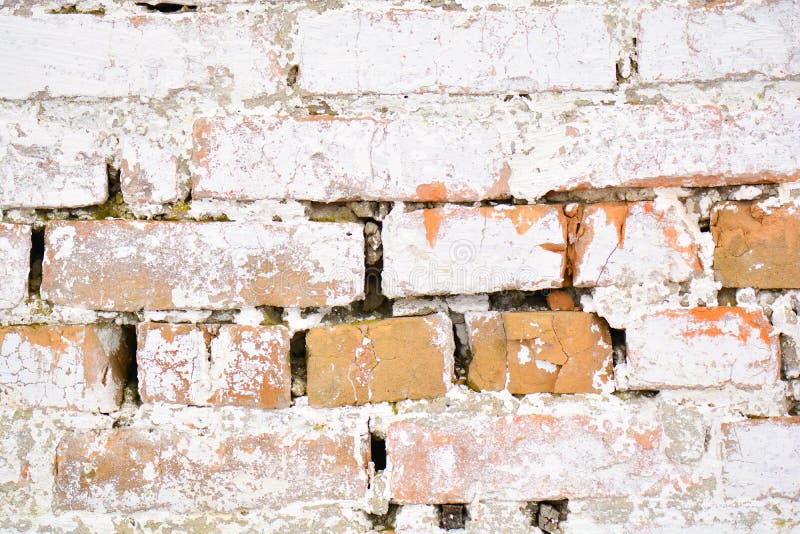 Ancient Old Brick White Wall with Moss. Brick Texture of Old Wall Stock ...