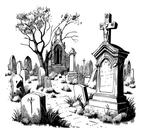 Ancient Cemetery Hand Drawn Sketch Vector Illustration Stock ...