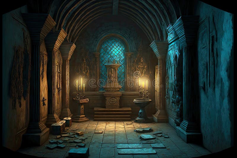 Ancient Old Crypt with Tomb in Basement Stock Illustration ...