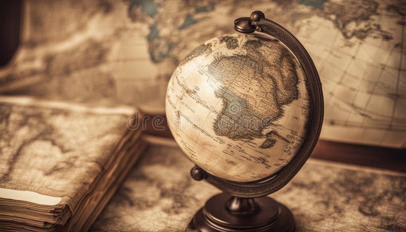 Ancient Old Globe on the Vintage Map Background. Selective Focus. Retro ...