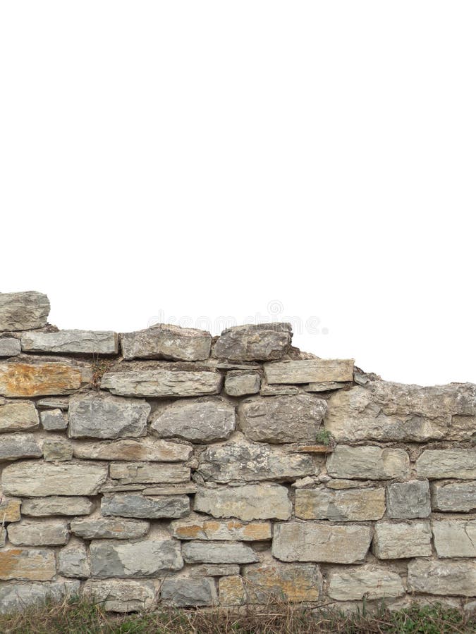 Ancient Old Stone Brick Wall, Isolated on White Stock Photo - Image of ...
