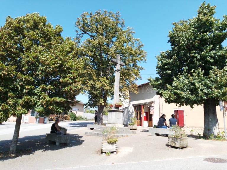 Ancient Old Town in France Perouges Tree on the Public Courtyard ...