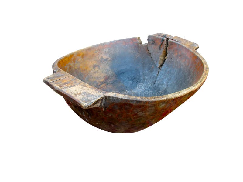 Ancient Old Wooden Handmade Plate Isolated Stock Image - Image of dish ...