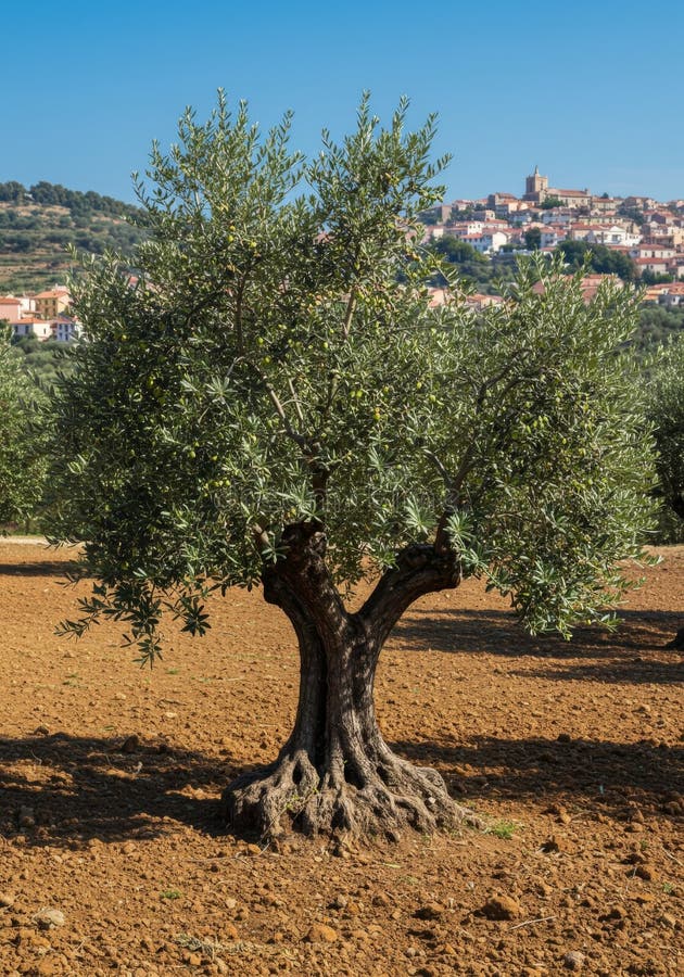 Ancient Olive Tree in a Sunny Mediterranean Field Stock Illustration ...
