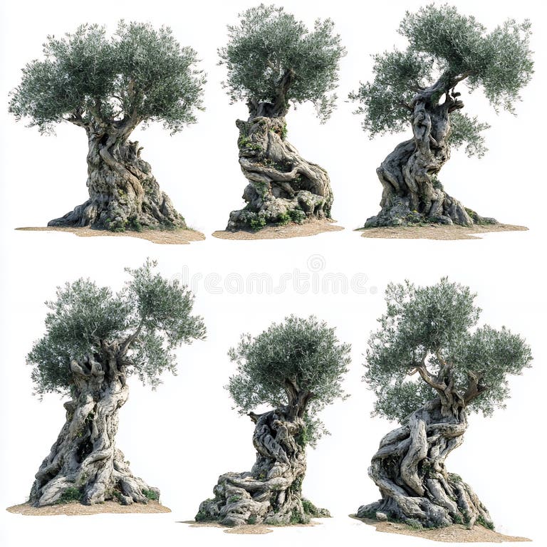 Ancient Olive Trees Isolated on White Background 3D Render High ...