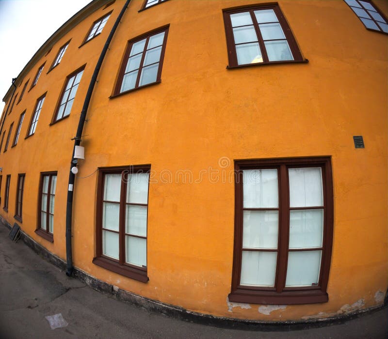 Ancient Orange Building with Windows in Red Stock Image - Image of ...