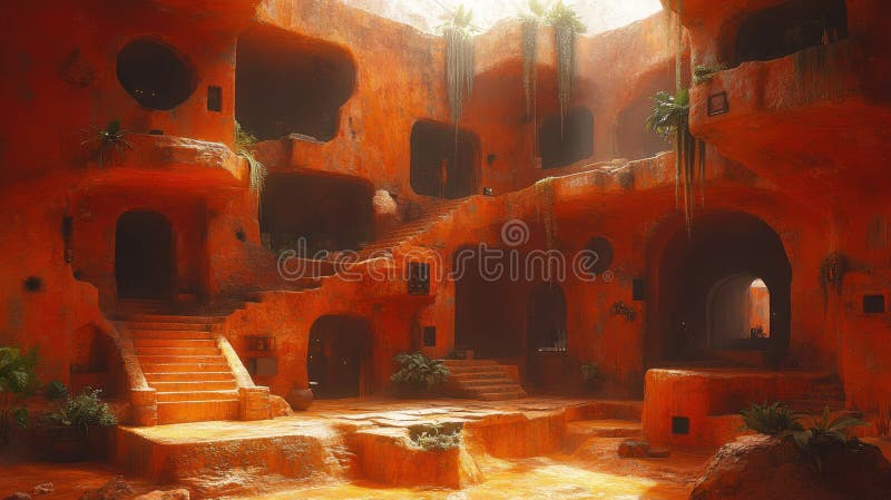 Ancient Orange Stone Ruins Overgrown with Tropical Plants Stock Photo ...