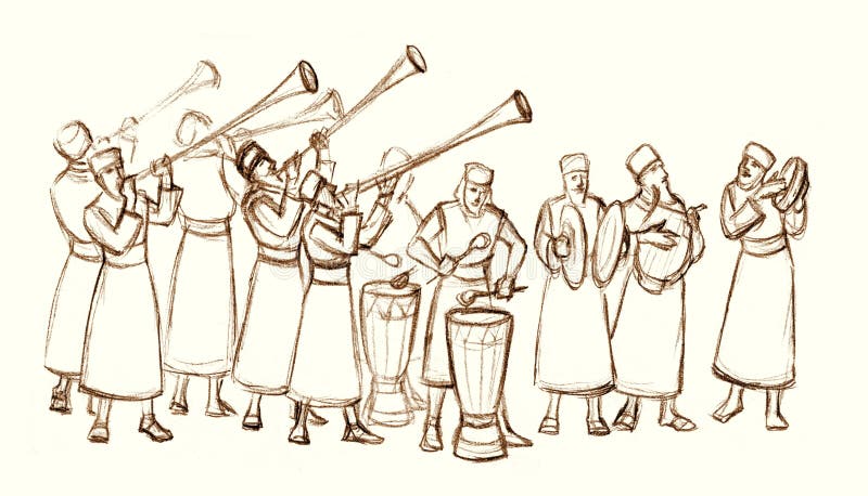An Ancient Orchestra is Playing. Pencil Drawing Stock Image - Image of ...