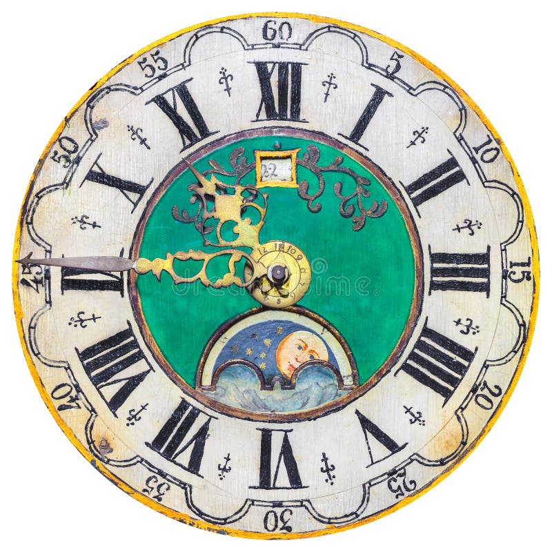 Ancient Ornamental Clock Face Isolated on White Stock Image - Image of ...