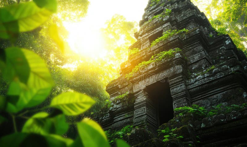 Ancient Overgrown Temple in Tropical Rainforest Stock Illustration ...
