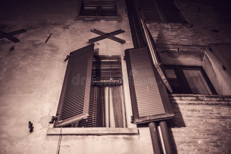 Open Window of an Old Palace at Night Stock Image - Image of large ...