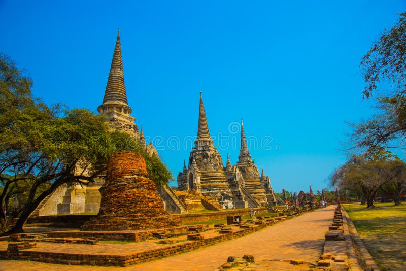 Ancient Palaces on the Background of Blue Sky. Ayutthaya Thailand ...