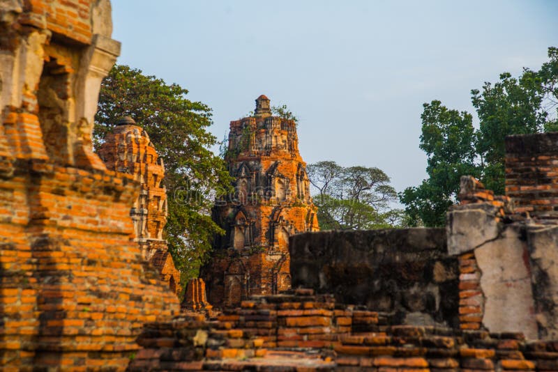 Ancient Palaces on the Background at Sunset. Ayutthaya Thailand. Stock ...
