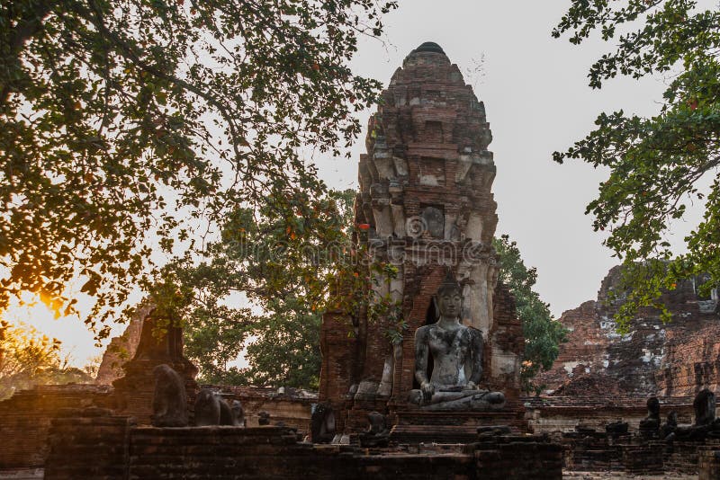 Ancient Palaces on the Background at Sunset. Ayutthaya Thailand. Stock ...
