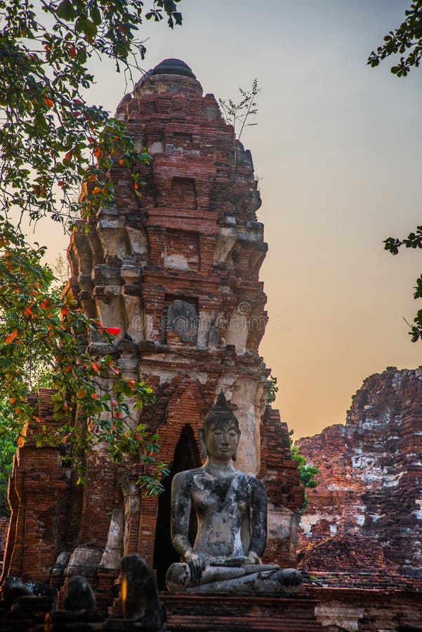 Ancient Palaces on the Background at Sunset. Ayutthaya Thailand. Stock ...