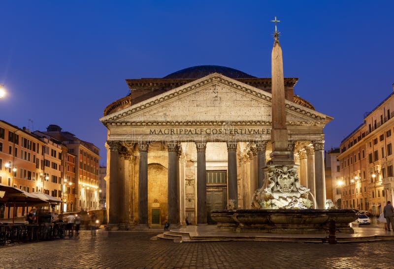 Ancient Pantheon Building in Rome at Night, Italy Stock Photo - Image ...