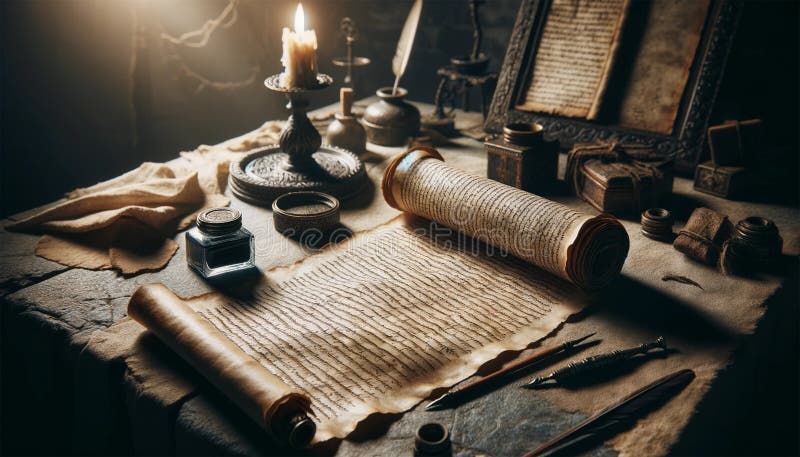 Ancient Paper Scroll on Stone Historical Research and Knowledge Stock ...