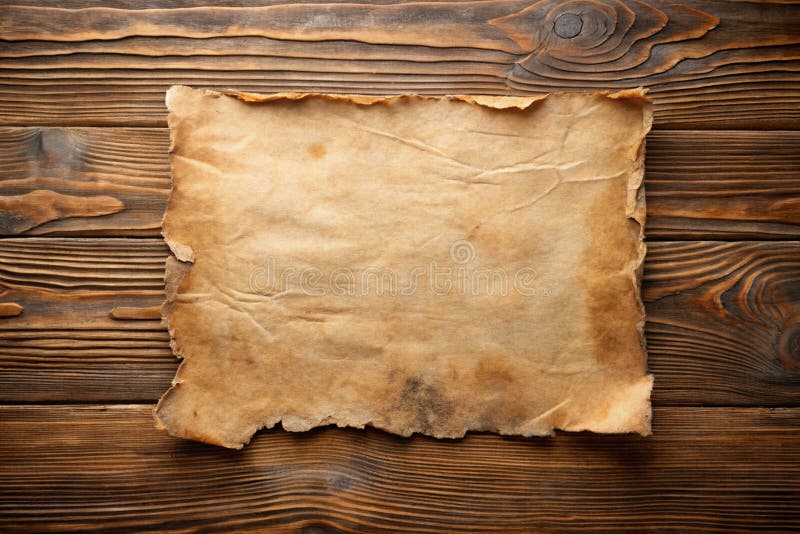 An Ancient Paper with Torn Edges, on a Brown Wooden Surface Stock ...